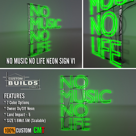 Second Life Marketplace - [TWC] - No Music No Life Neon Sign V1
